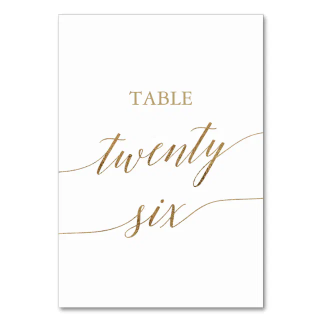 Elegant Gold Calligraphy Table Number Twenty Six | Zazzle