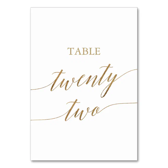 Elegant Gold Calligraphy Table Number Twenty Two | Zazzle