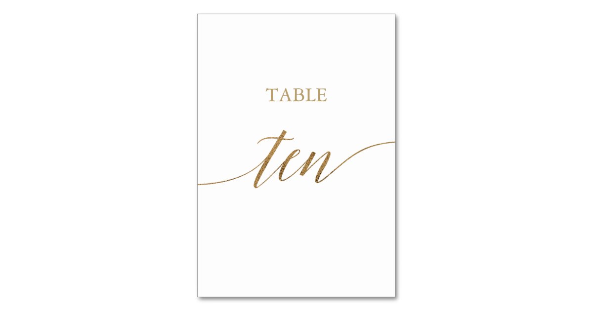 Elegant Gold Calligraphy Table Ten Table Number | Zazzle