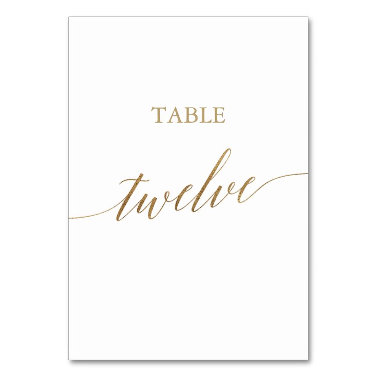Elegant Gold Calligraphy Table Twelve Table Number | Zazzle