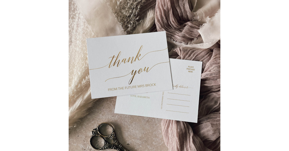 Elegant Gold Calligraphy Thank You Postcard | Zazzle