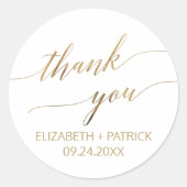 Elegant Gold Calligraphy Thank You Wedding Favor Classic Round Sticker ...