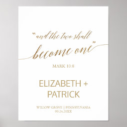 Elegant Gold Calligraphy Two Become One Welcome Poster | Zazzle