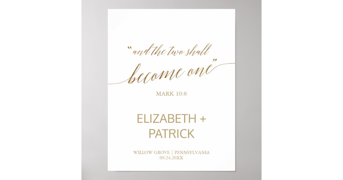 Elegant Gold Calligraphy Two Become One Welcome Poster | Zazzle