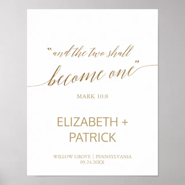Elegant Gold Calligraphy Two Become One Welcome Poster | Zazzle