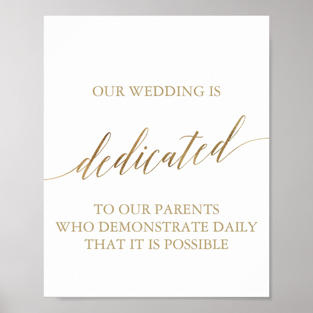 Elegant Gold Calligraphy Wedding Dedication Sign | Zazzle