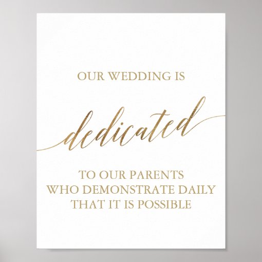 Elegant Gold Calligraphy Wedding Dedication Sign | Zazzle