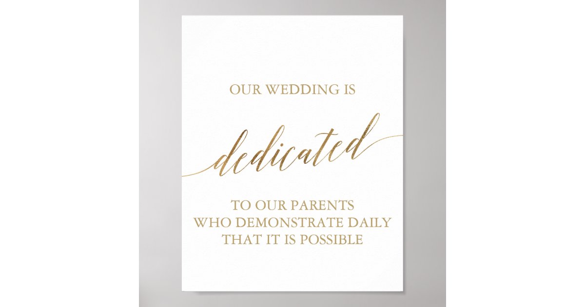 Elegant Gold Calligraphy Wedding Dedication Sign | Zazzle