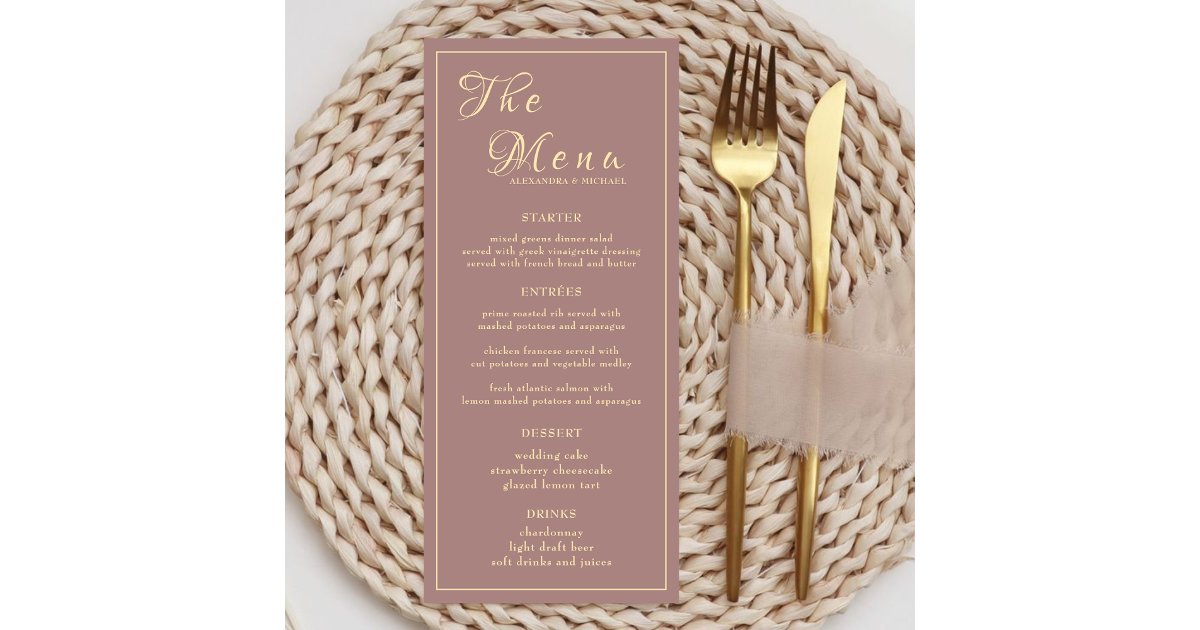 Elegant Gold Calligraphy Wedding Dinner Reception Menu | Zazzle