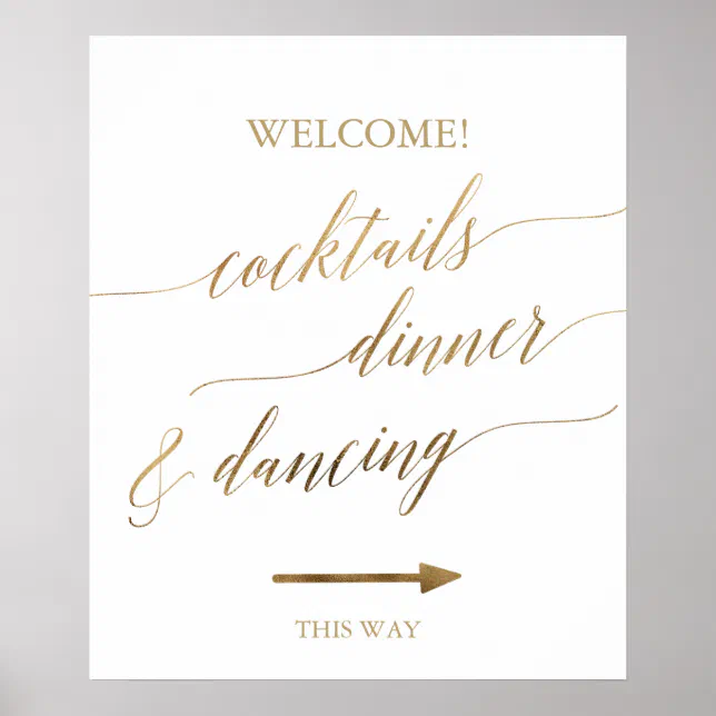 Elegant Gold Calligraphy Wedding Directional Sign | Zazzle