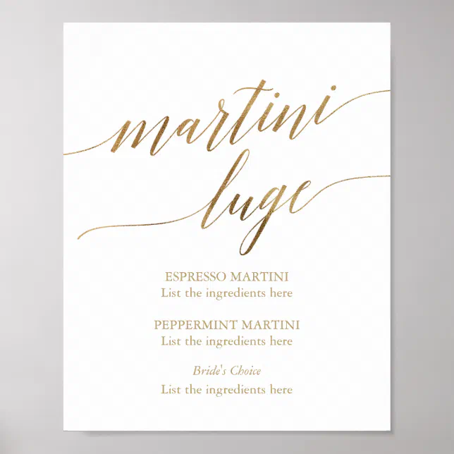 Elegant Gold Calligraphy Wedding Martini Luge Poster | Zazzle