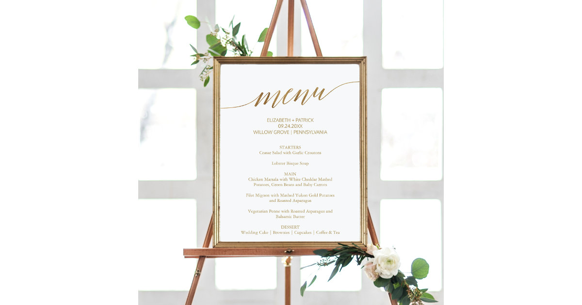 Elegant Gold Calligraphy Wedding Menu Sign | Zazzle