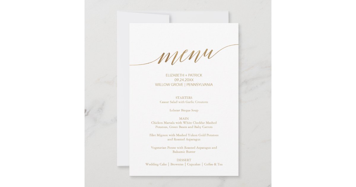 Elegant Gold Calligraphy Wedding Menu Table Sign Invitation | Zazzle