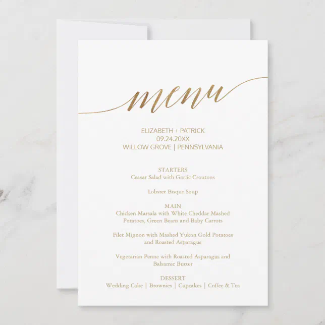 Elegant Gold Calligraphy Wedding Menu Table Sign Invitation | Zazzle