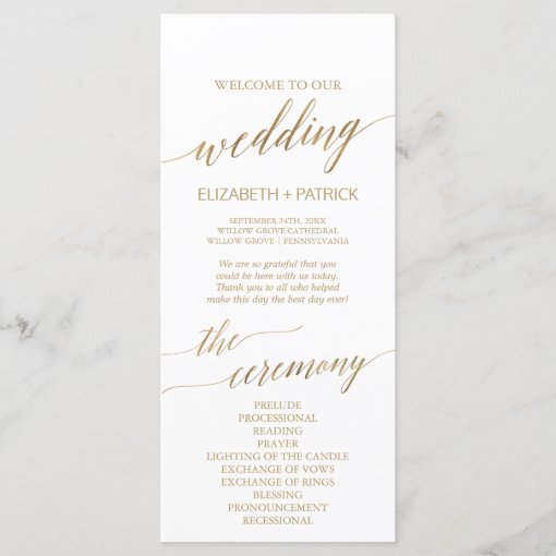 Elegant Gold Calligraphy Wedding Program | Zazzle