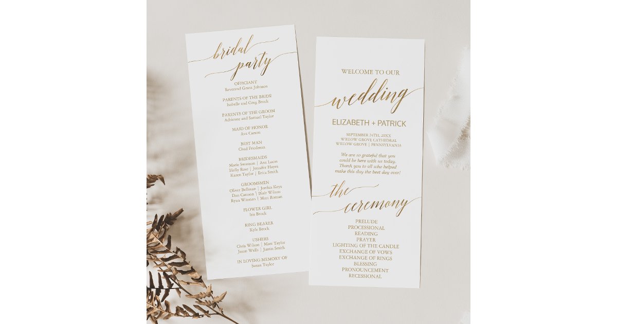 Elegant Gold Calligraphy Wedding Program | Zazzle