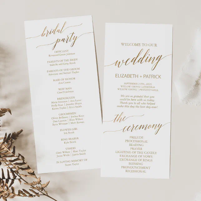 Elegant Gold Calligraphy Wedding Program | Zazzle
