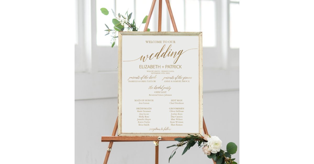 Elegant Gold Calligraphy Wedding Program Poster | Zazzle