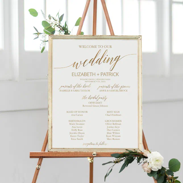 Elegant Gold Calligraphy Wedding Program Poster | Zazzle