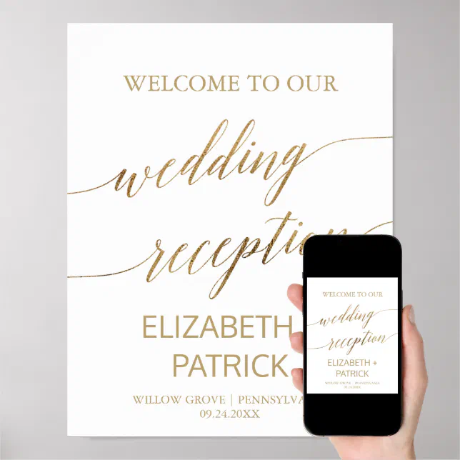 Elegant Gold Calligraphy Wedding Reception Welcome Poster | Zazzle