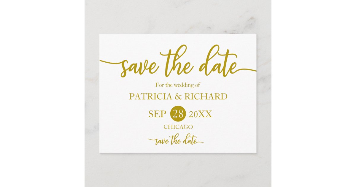 Elegant Gold Calligraphy Wedding Save The Date Postcard | Zazzle