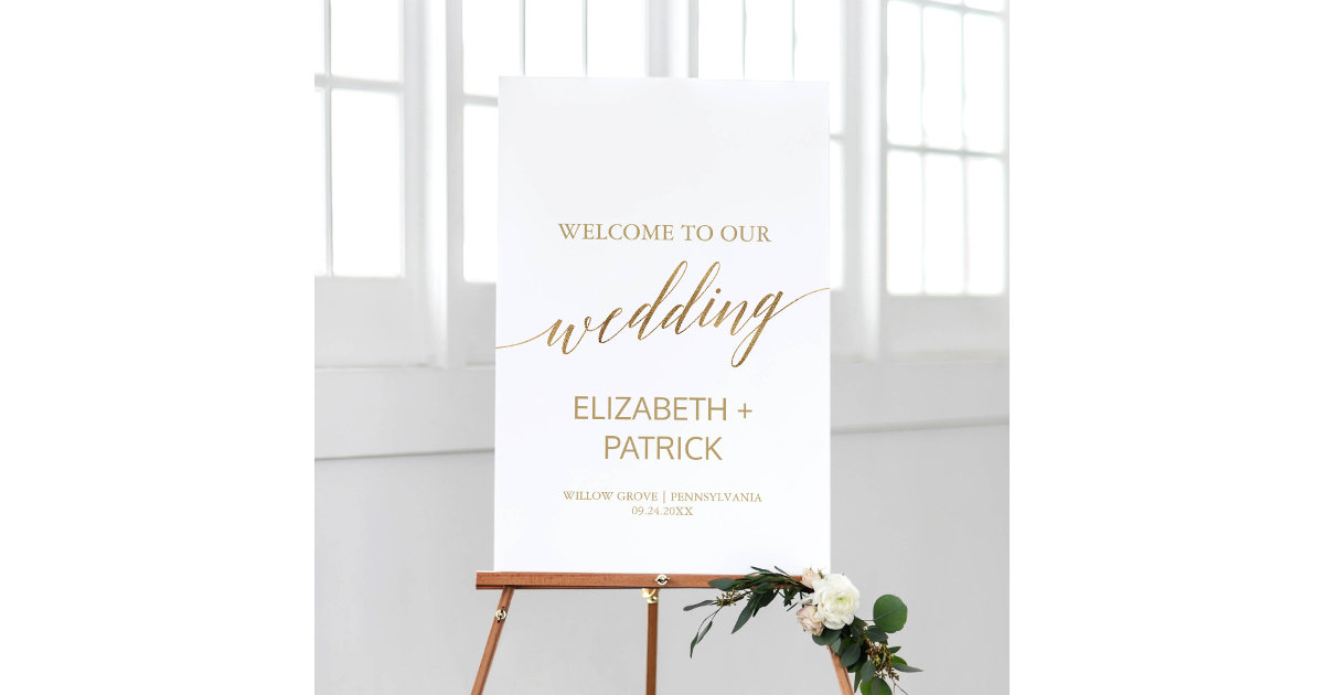 Elegant Gold Calligraphy Wedding Welcome Foam Board | Zazzle