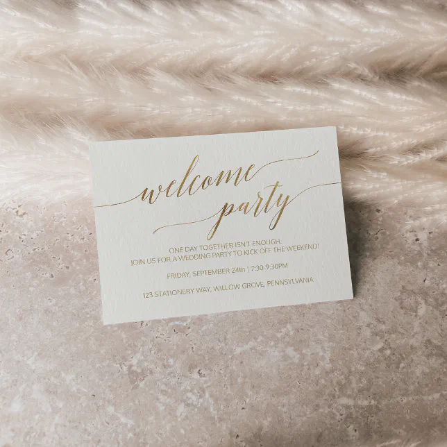 Elegant Gold Calligraphy Wedding Welcome Party Enclosure Card | Zazzle