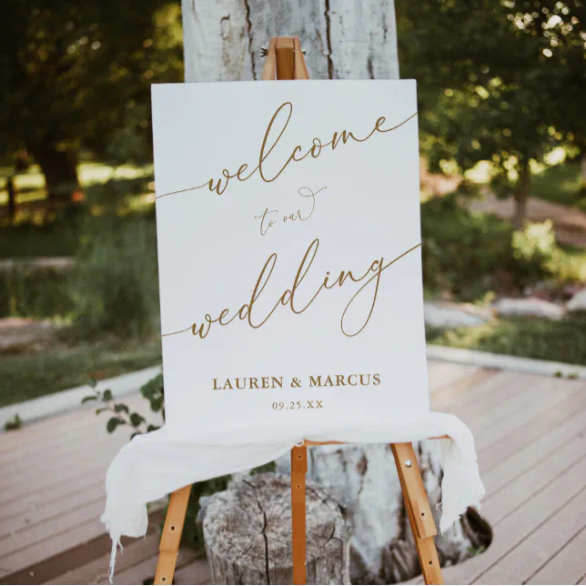 Elegant Gold Calligraphy Wedding Welcome Sign | Zazzle