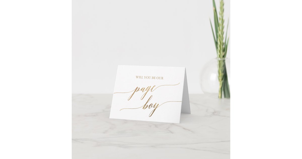 Elegant Gold Calligraphy Will You Be Our Page Boy Card | Zazzle