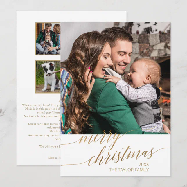 Elegant Gold Calligraphy Year In Review Photo Holiday Card | Zazzle