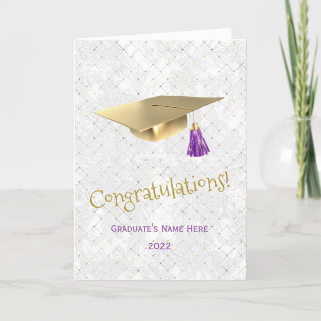 Elegant Gold Cap Purple Congratulations Graduation Card | Zazzle