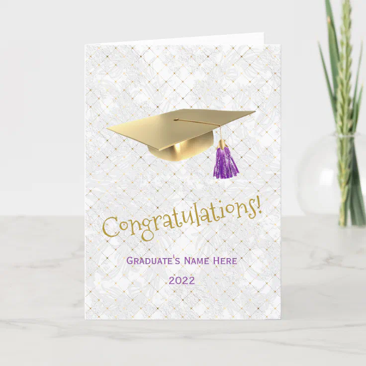 Elegant Gold Cap Purple Congratulations Graduation Card | Zazzle