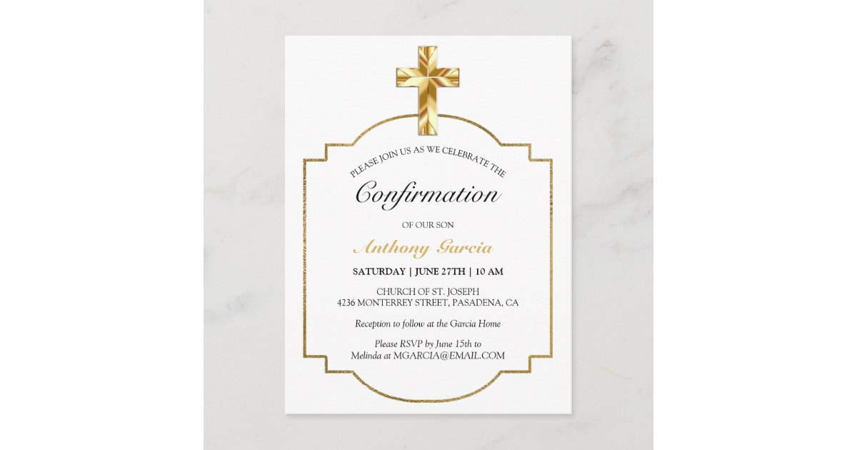 Elegant Gold Catholic Confirmation Invitation Postcard | Zazzle