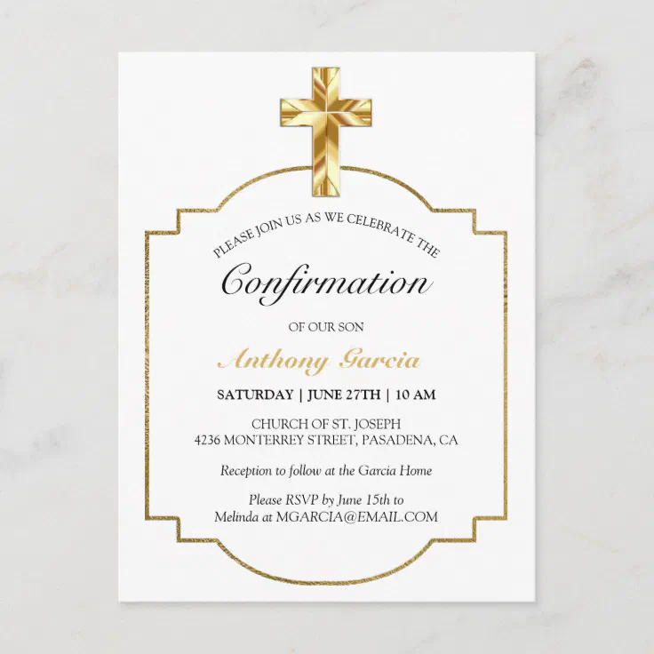 Elegant Gold Catholic Confirmation Invitation Postcard | Zazzle