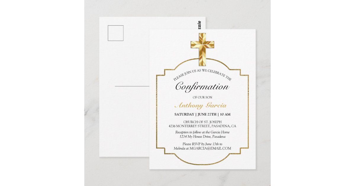 Elegant Gold Catholic Confirmation Invitation Postcard | Zazzle