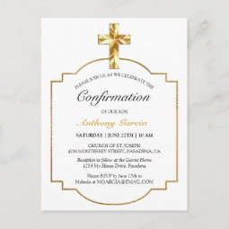 Elegant Gold Catholic Confirmation Invitation Postcard | Zazzle