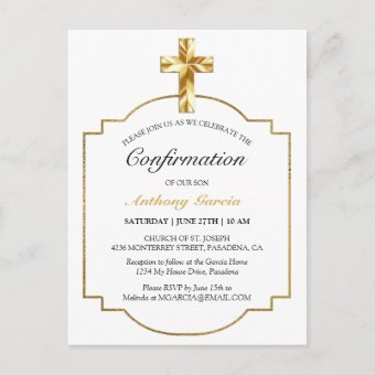 Elegant Gold Catholic Confirmation Invitation Postcard | Zazzle