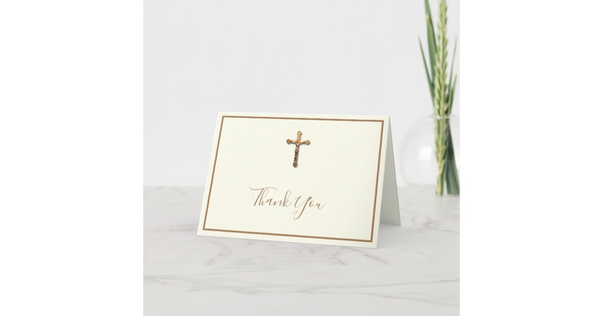 Elegant Gold Catholic Crucifix Religious Thank You Holiday Card | Zazzle