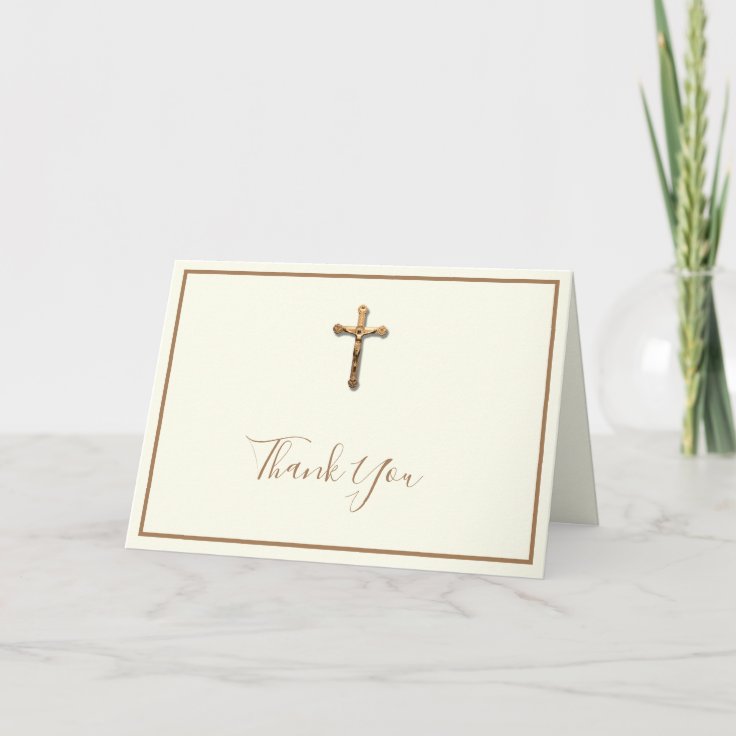 Elegant Gold Catholic Crucifix Religious Thank You Holiday Card | Zazzle