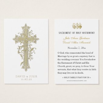 Elegant Gold Catholic Wedding Prayer Card | Zazzle