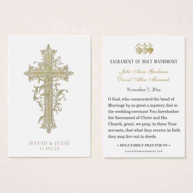 Elegant Gold Catholic Wedding Prayer Card | Zazzle