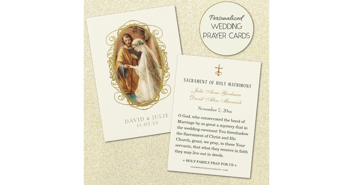 Elegant Gold Catholic Wedding Prayer Card | Zazzle