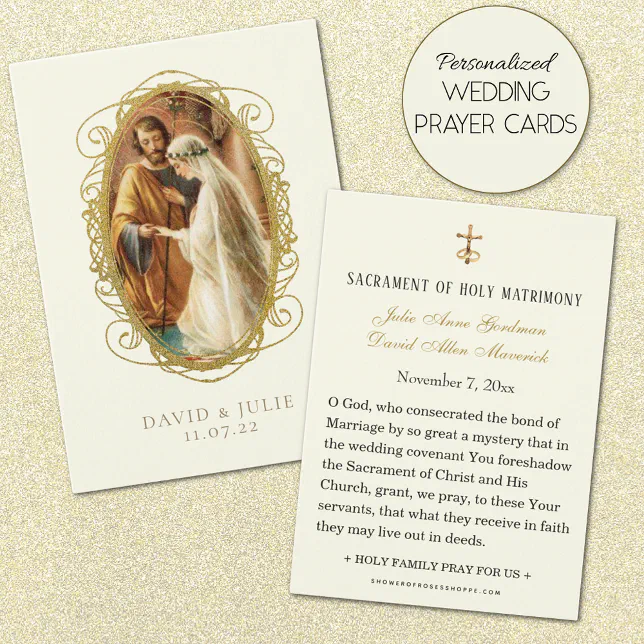 Elegant Gold Catholic Wedding Prayer Card | Zazzle
