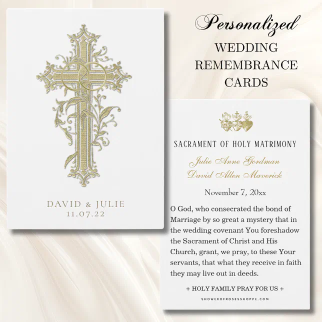 Elegant Gold Catholic Wedding Prayer Card | Zazzle