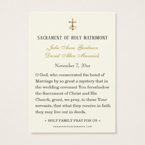 Elegant Gold Catholic Wedding Prayer Card | Zazzle