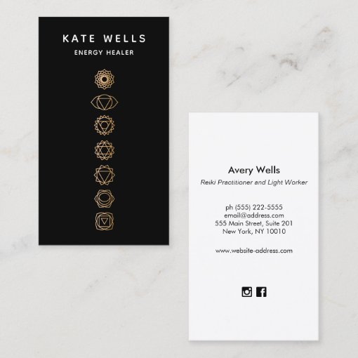 Elegant Gold Chakras Spiritual Energy Healer Business Card | Zazzle