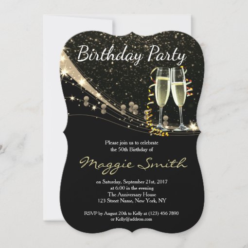 Elegant Gold Champagne Birthday Party Invite | Zazzle