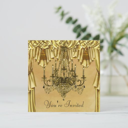 Elegant Gold Chandelier Gold Party Invitation | Zazzle