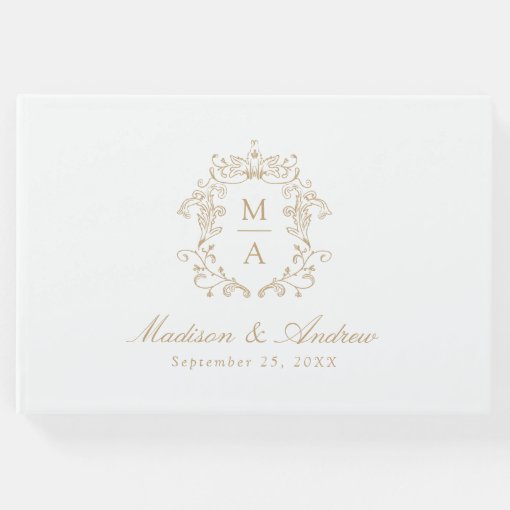 Elegant Gold Chinoiserie Crest Monogram Wedding Guest Book | Zazzle