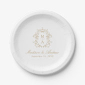 Elegant Gold Chinoiserie Monogram Crest Wedding Paper Plates | Zazzle